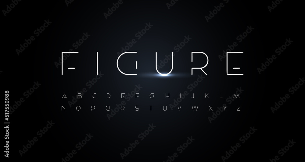 Thin futuristic font, minimalistic abstract alphabet, figure thin ...