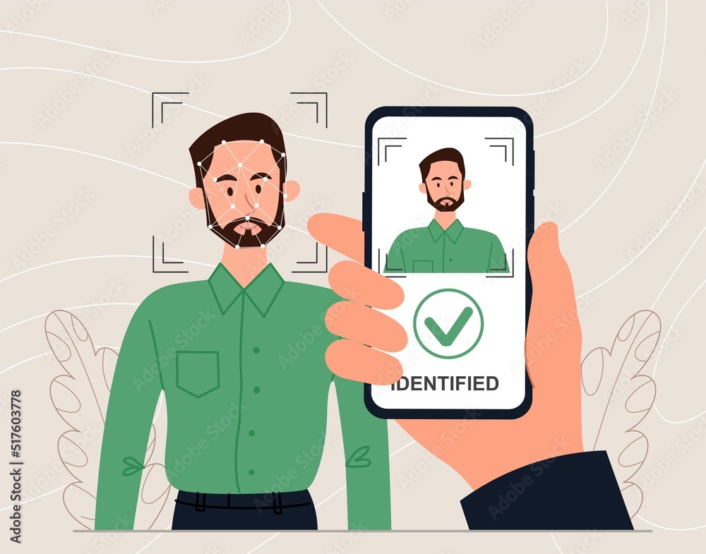 Biometric identification concept. Man undergoes appearance scan on ...