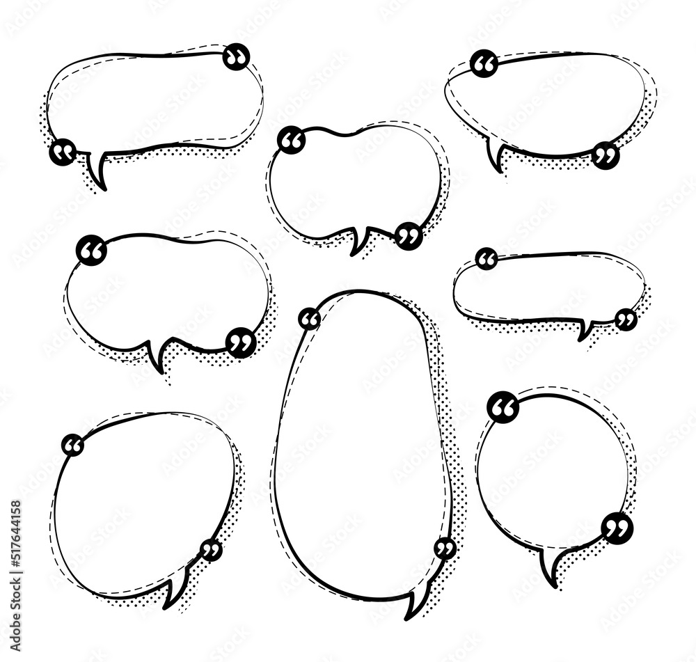 Speech bubble in halftone style vector illustrations set. Retro blank ...