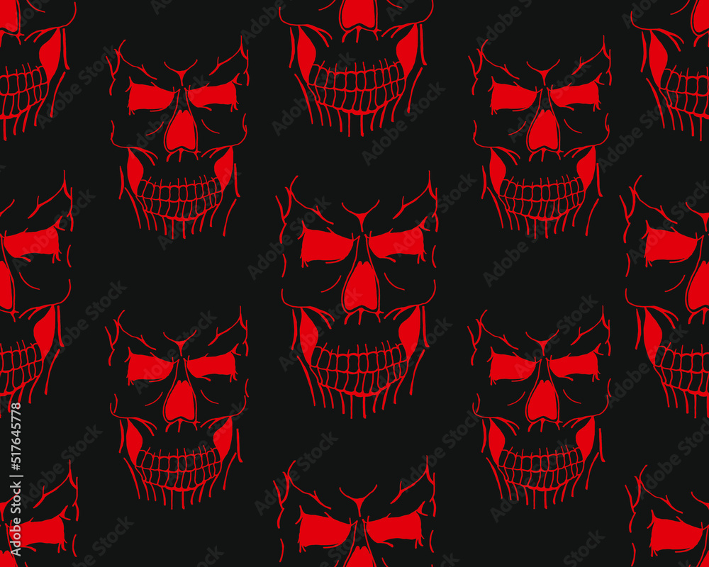 Scary 3d red skulls pattern on black background. Halloween flyer ...