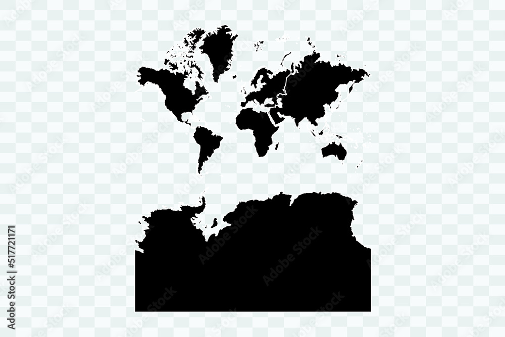 Continents With Antarctica Map. black Color on White Background quality ...