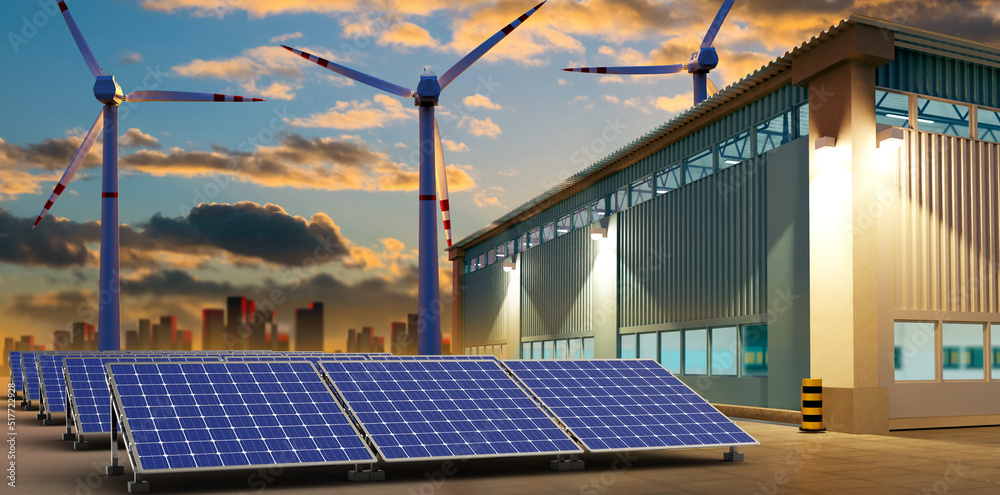 Solar batteries and wind turbines. Photo resources electricity. Power ...