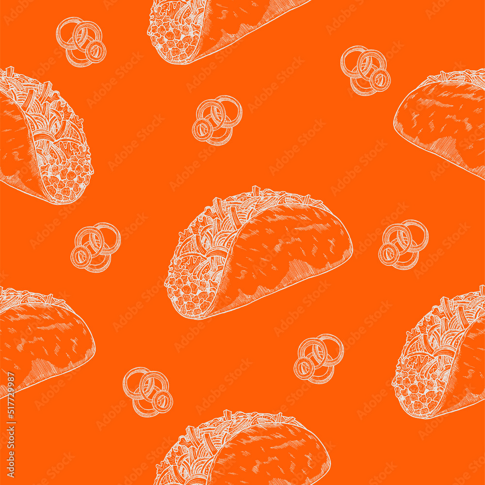 Seamless pattern with a hand-drawn taco pattern. Sketched vector ...