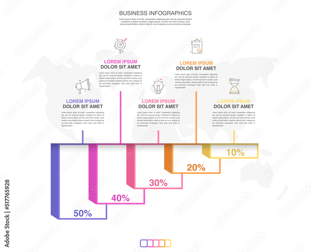 Line vector infographics. Creative of columns bar chart with 5 options ...