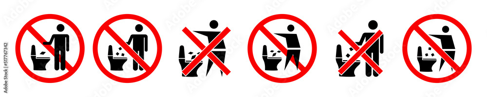 No throw paper or trash on toilet. Set of no toilet littering vector ...