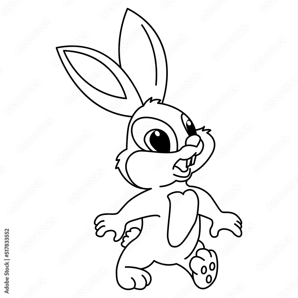 Cute rabbit cartoon coloring page illustration vector. For kids ...