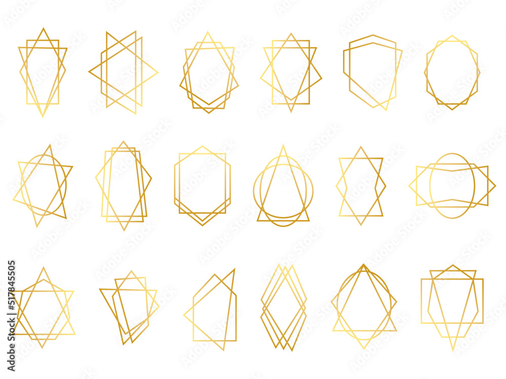 Geometric gold frames. Luxury line invite borders. Golden modern shapes ...