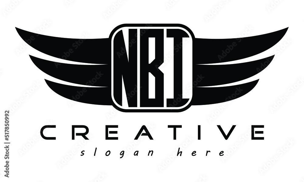 NBI three Letter Wings minimalist creative concept flag Flying abstract ...