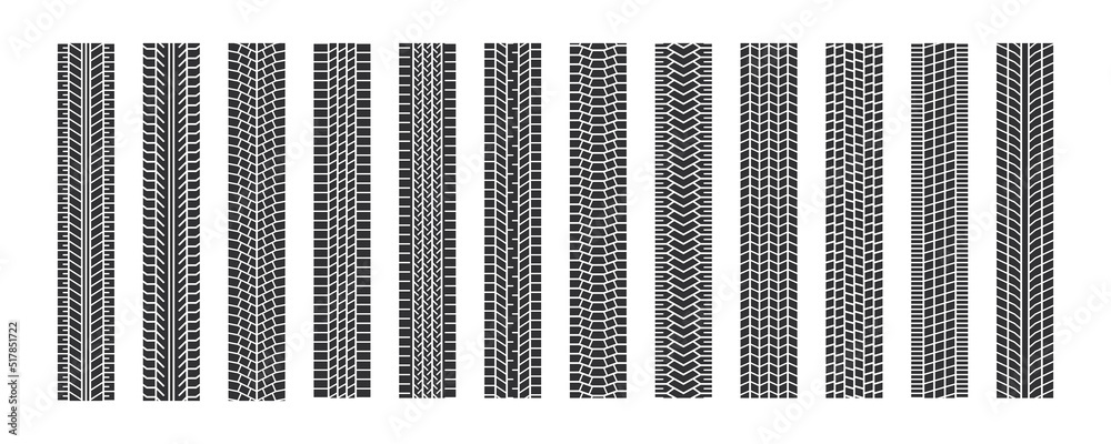 Auto tire tread seamless elements. Car tire patterns, wheel tyre tread ...