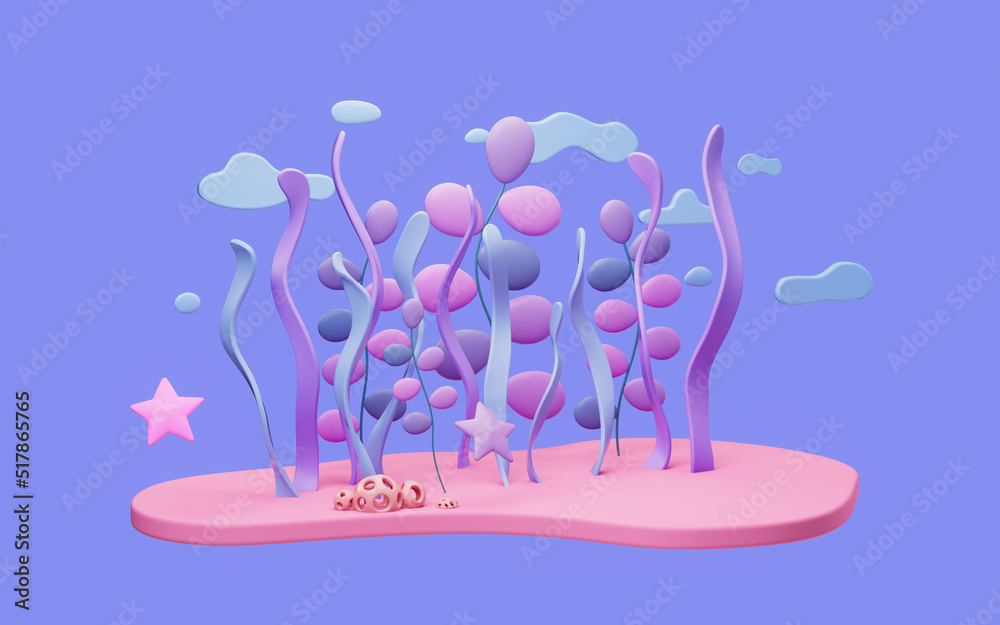 Seabed scene with cartoon style, 3d rendering. Stock Illustration ...