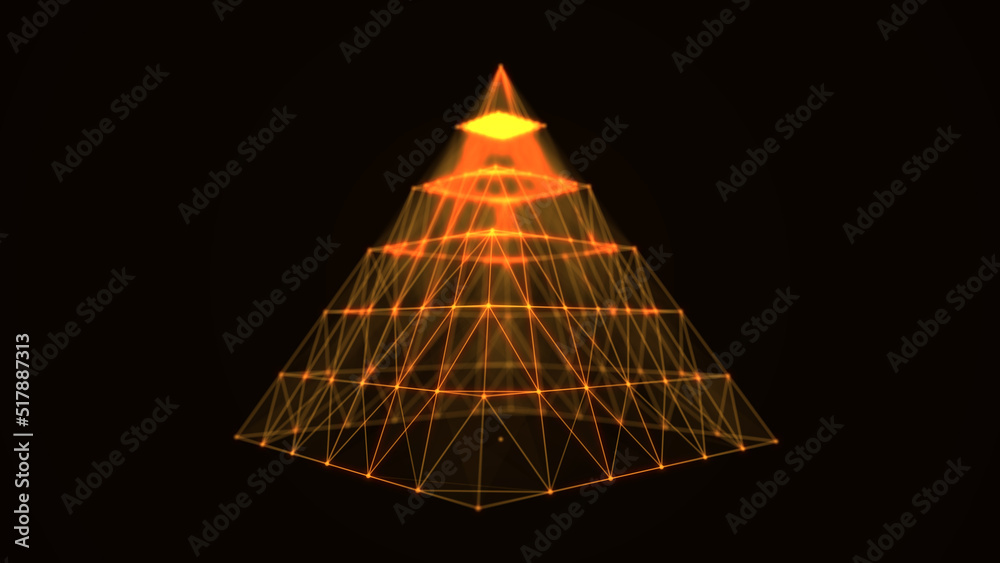 Sci-fi pyramid with particles and lines. Figure frame. Concept network ...