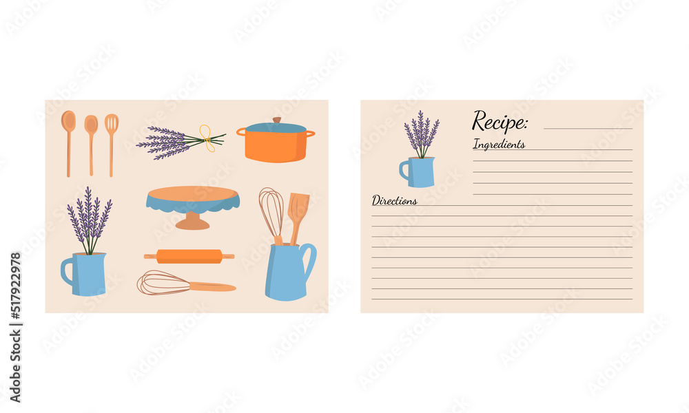 Modern Recipe card template set for cookbook. Menu Creator Vector ...