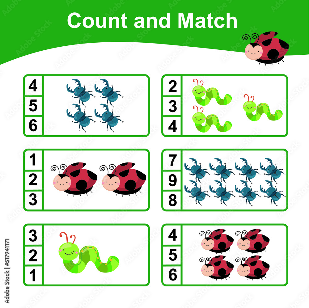 Counting and match the answer worksheet for children. Printable math ...