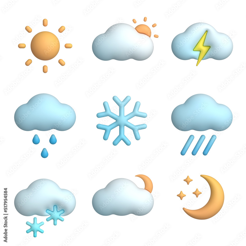 3d vector weather icons isolated on white background. Realistic vector ...