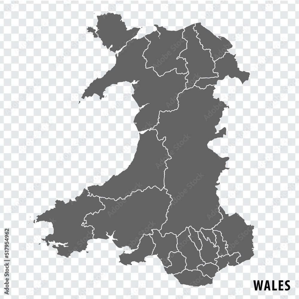 Blank map of Wales. High quality map with regions of Wales on ...
