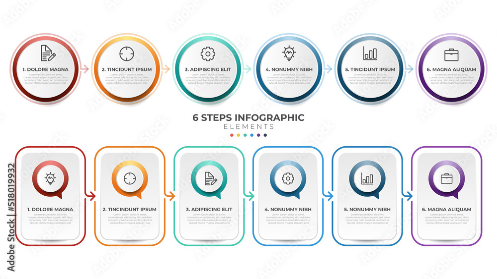 Image vectorielle Stock 6 list of steps, horizontal sequence with icon and number, infographic ...