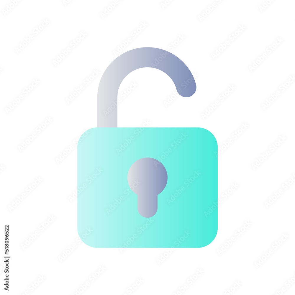 Unlocked padlock flat gradient color ui icon. Security setting. Folder access control. Open lock ...