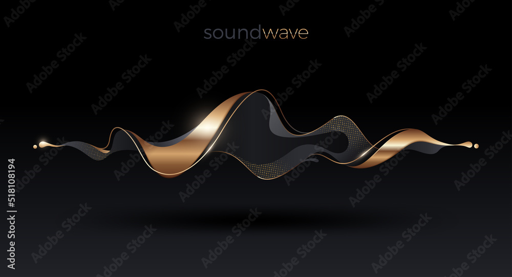 Golden abstract fluid wave. Sound wave concept. Vector illustration ...