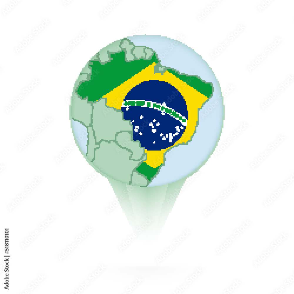 Brazil map, stylish location icon with Brazil map and flag. Stock ...