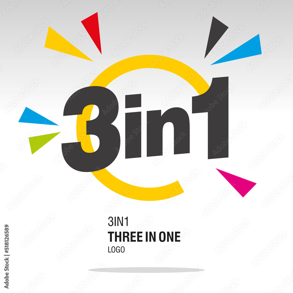 3 in 1 logo design, letters in broken circle with colorful bang of ...