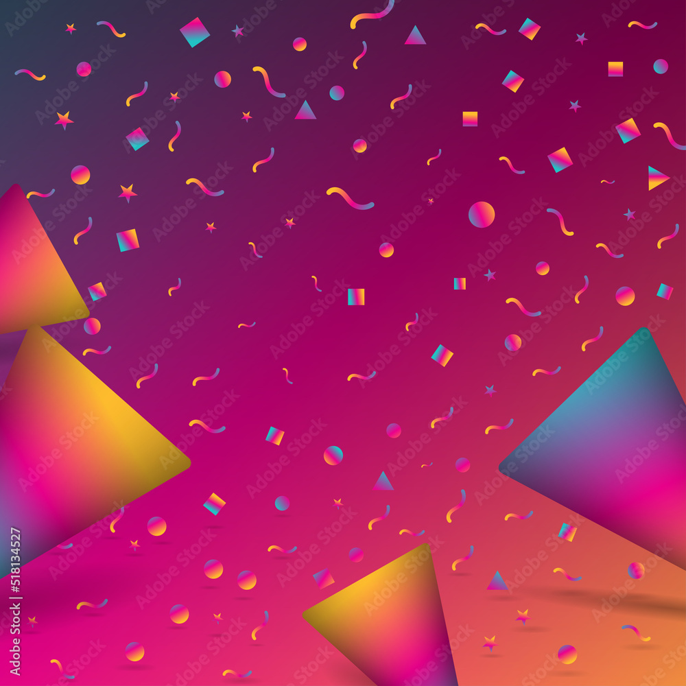 celebration background concept. confetti background. gradient background. triangle, square, star ...