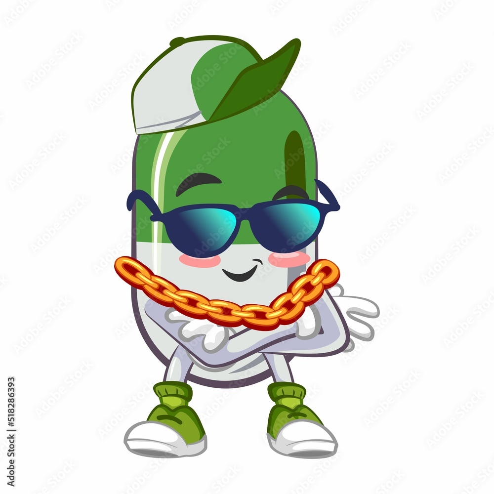 vector illustration of cute capsule mascot rapper with hip hop style ...