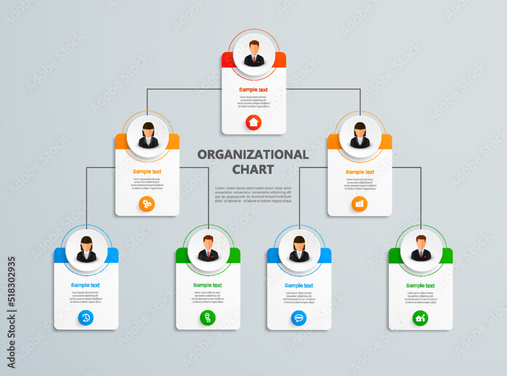 Corporate organizational chart with business avatar icons. Business ...