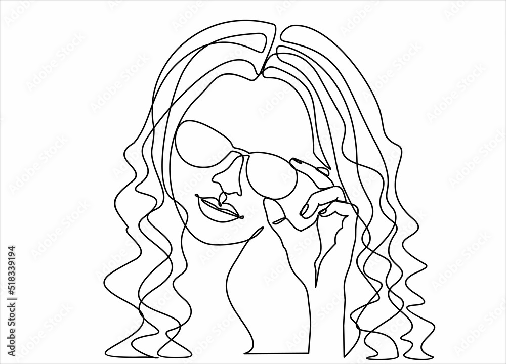 Woman face in glasses continuous line drawing. Line art, drawing of ...