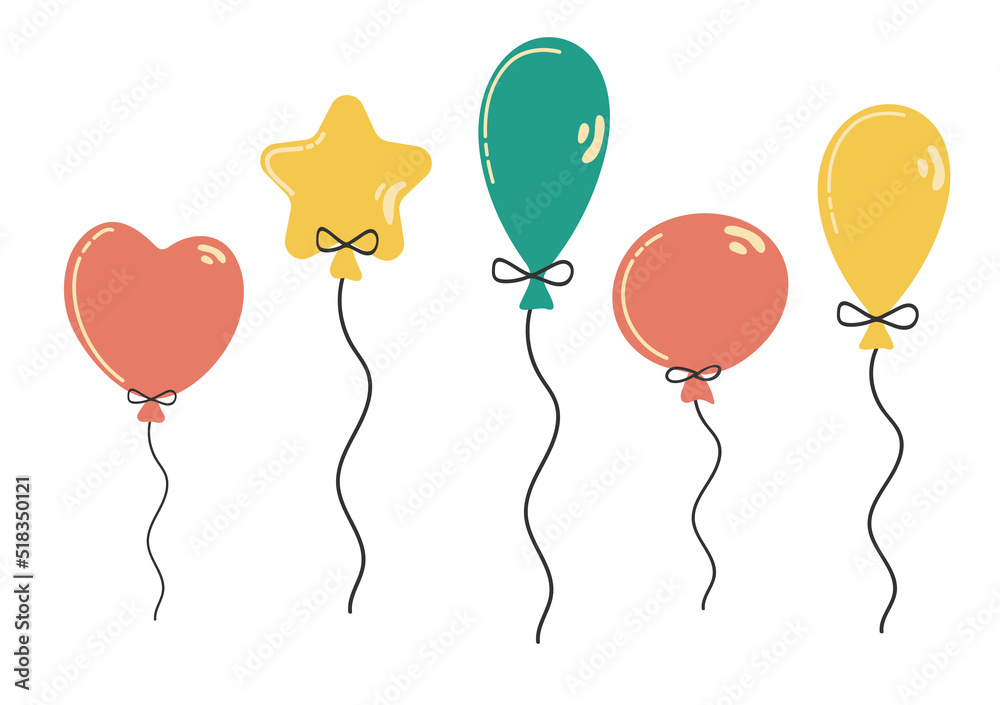 Set of different shapes colorful balloons. Hand drawn doodle collection ...