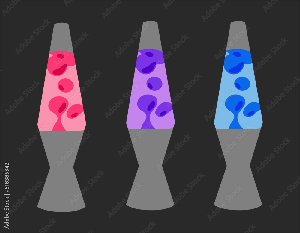 Vector illustration of lava lamps. Blue, pink and purple colors ...