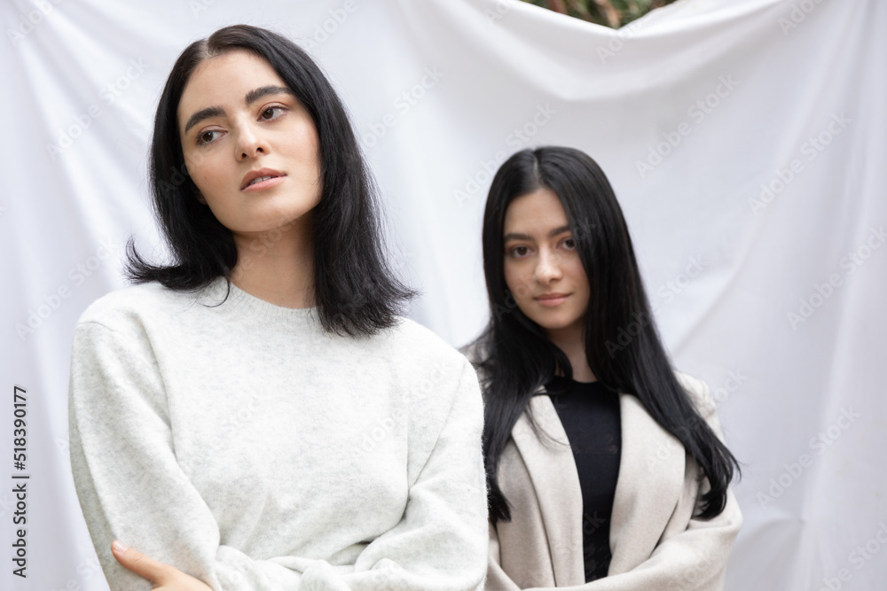 Attractive twin sisters in black and white minimal aesthetic Stock ...