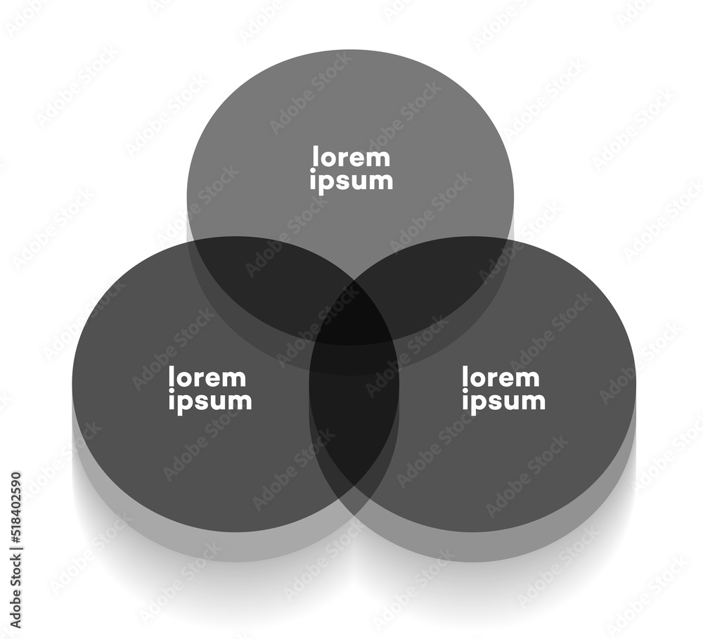 Venn diagram chart template three circle 3d glass style for ...