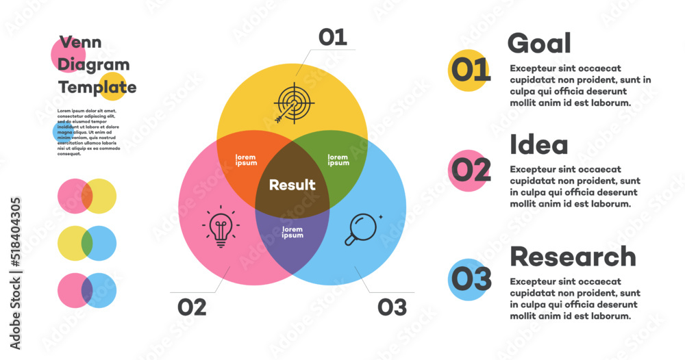 Vektor Venn diagram infographic chart vector template modern style for ...