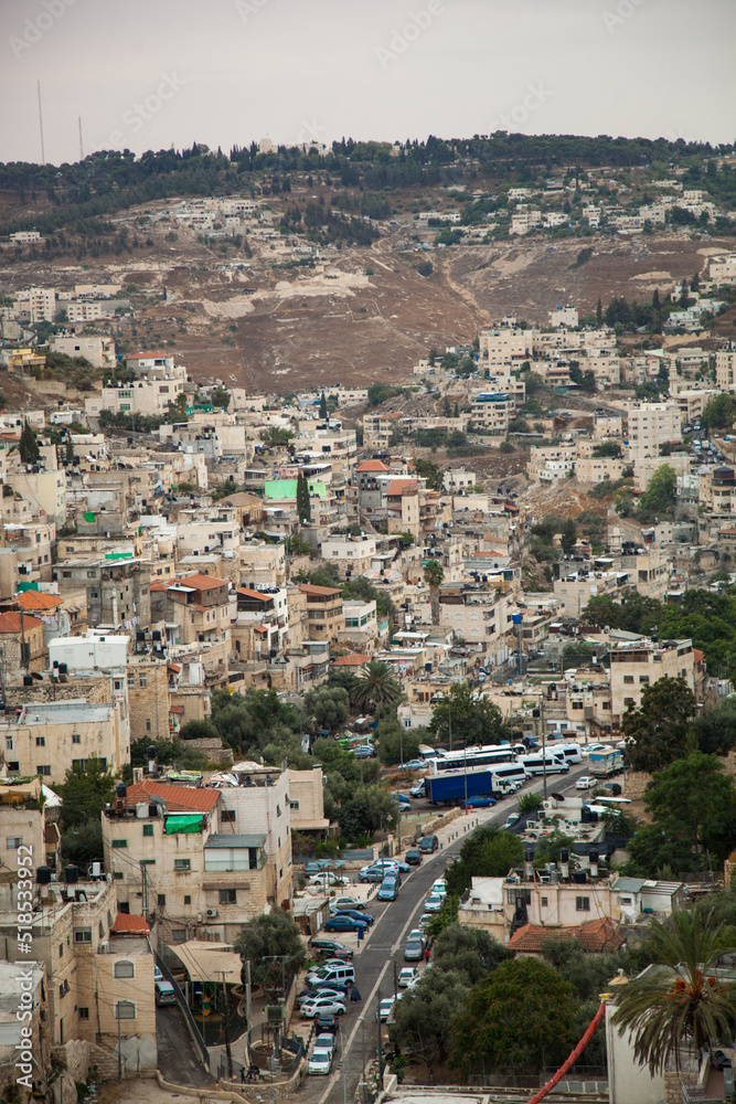 Vertical photograph of an urban slum in Israel. Dense urban development ...