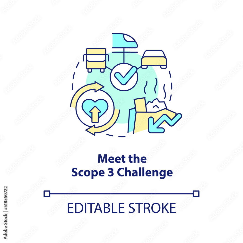 Vector de Stock Meet scope three challenge concept icon. Transforming ...