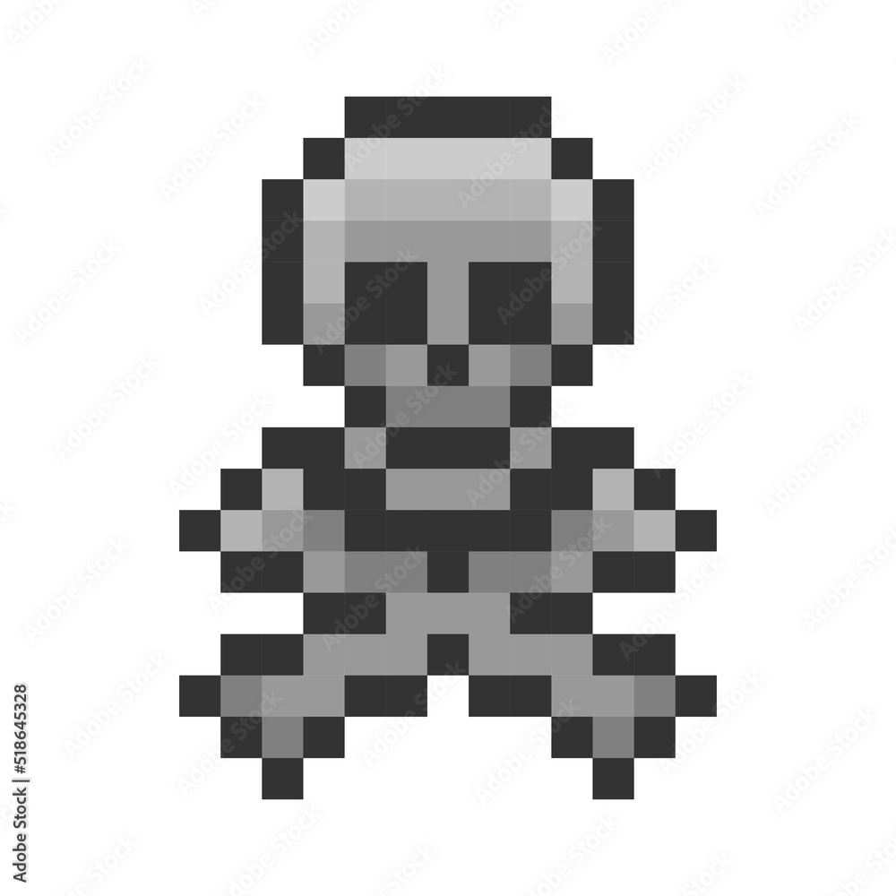 Cute Pixel art skull and bones. 8 bit style retro game pattern for ...