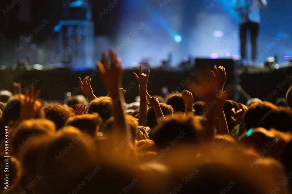 crowd partying stage lights live concert summer music festival Stock ...