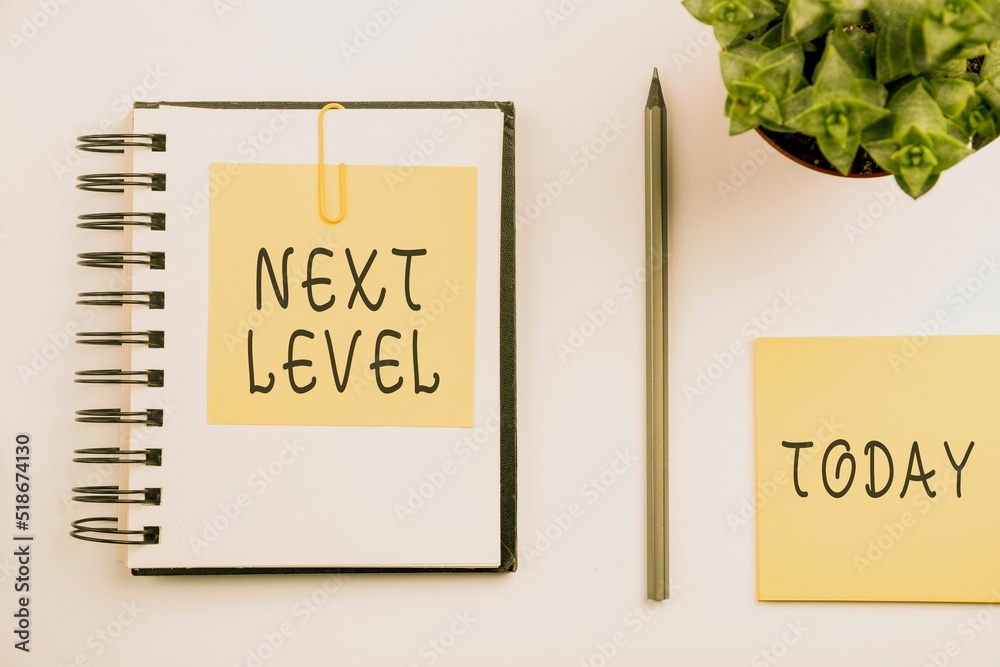 Overhead illustration of a plant, a note, a pencil and a notebook with ...