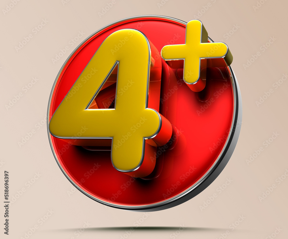 4 plus 3D illustration on light cream background have work path ...