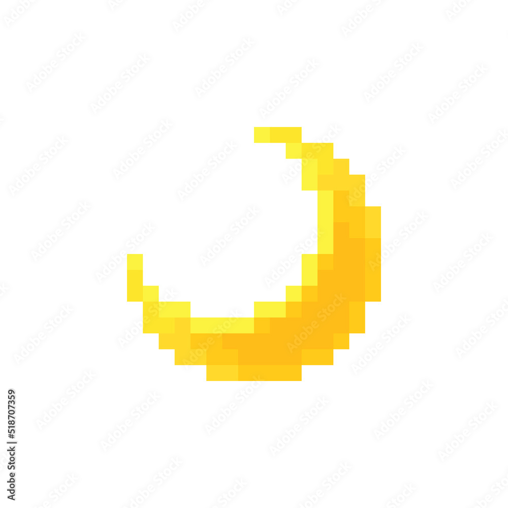 Crescent moon. Pixel art icon gold sign isolated vector illustration ...