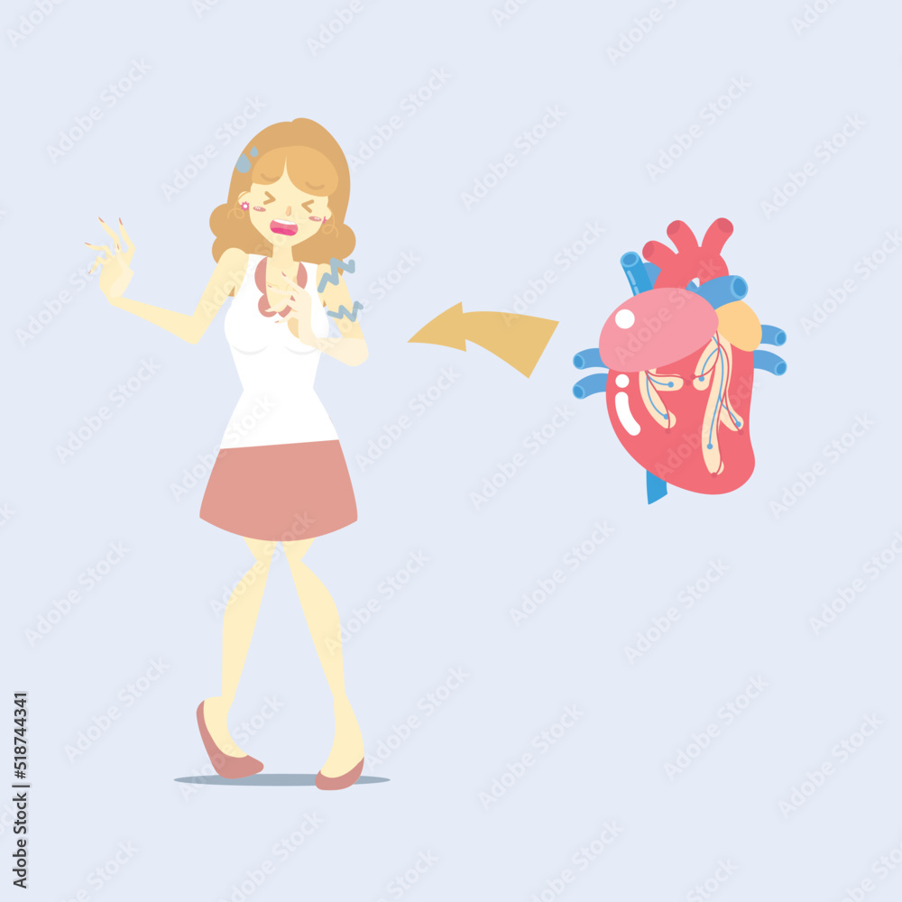 woman with heart failure, attack disease, rapid heart rate, medical ...