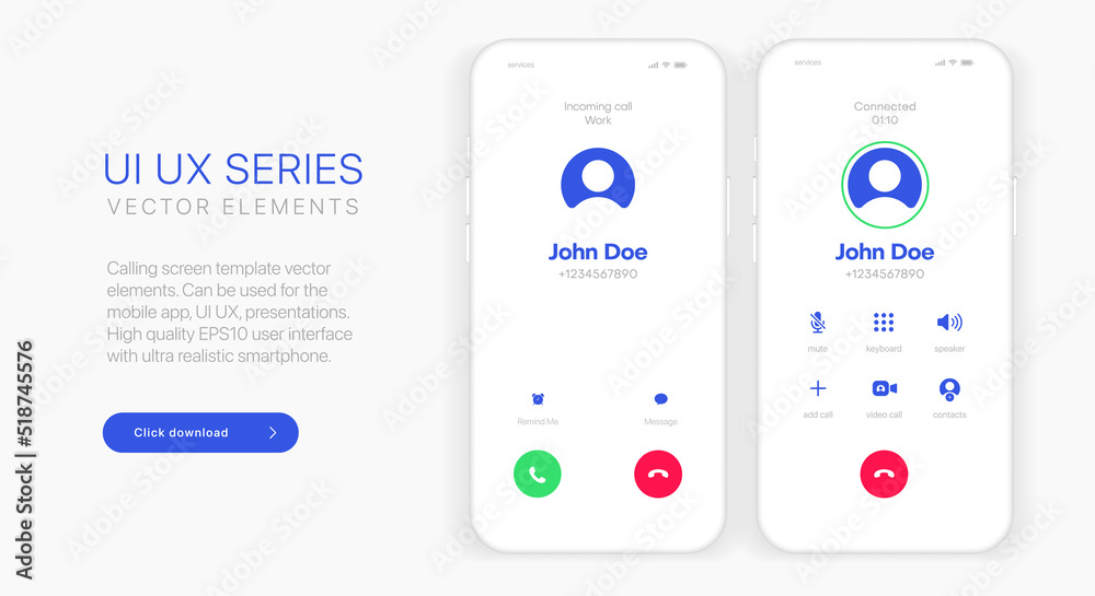 Voice call screen. Mockup incoming call, voicemail screen, smartphone ...