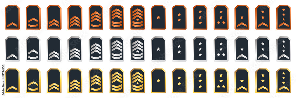 Military Insignia Soldier Icon Set. Sergeant, General, Major, Officer ...