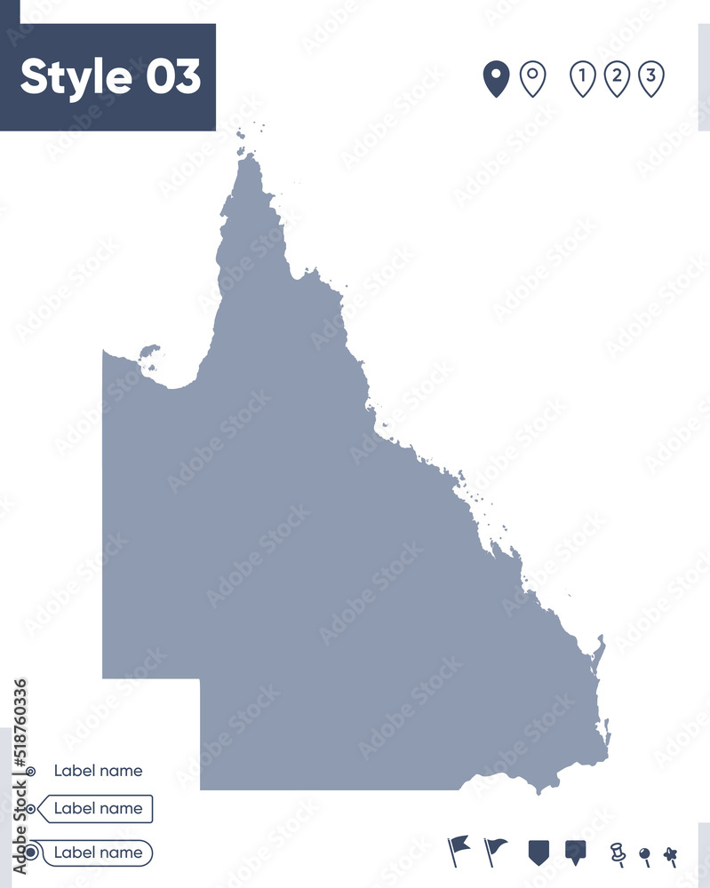 Queensland, Australia - map isolated on white background. Outline map ...