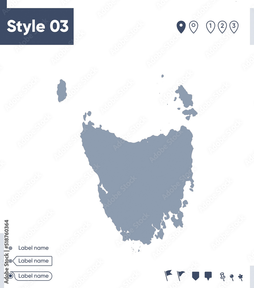 Tasmania, Australia - map isolated on white background. Outline map ...
