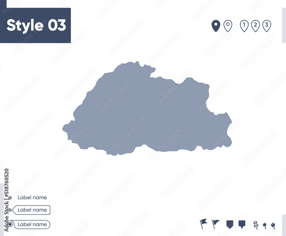 Bhutan - map isolated on white background. Outline map. Vector map ...