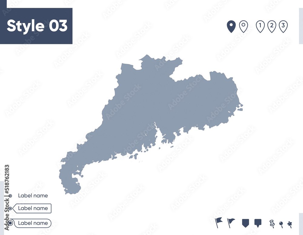 Guangdong, China - map isolated on white background. Outline map ...