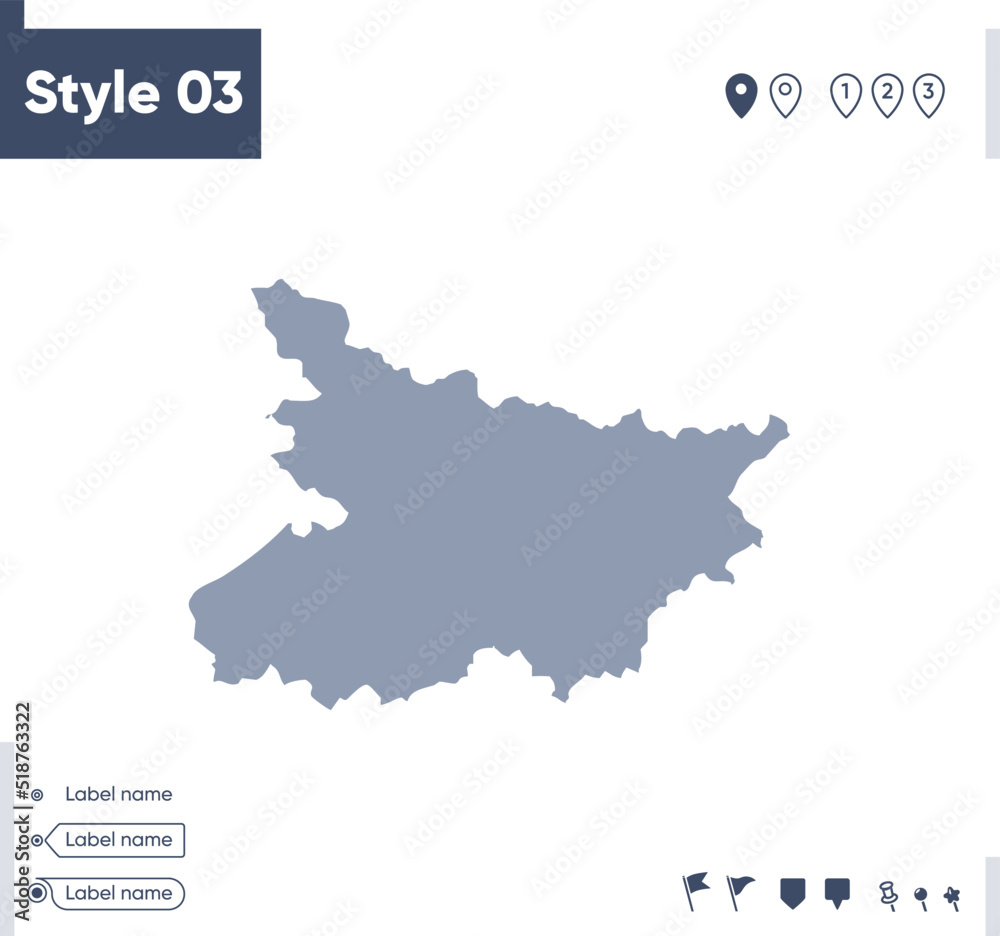 Bihar, India - map isolated on white background. Outline map. Vector ...