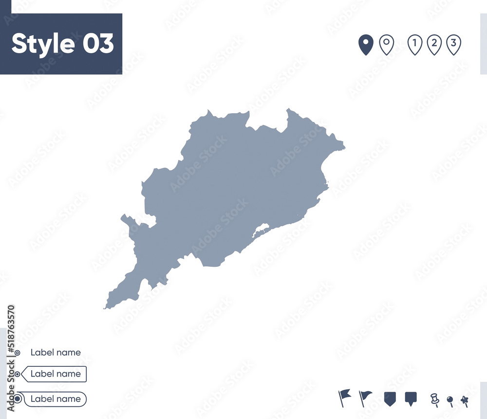 Odisha, India - map isolated on white background. Outline map. Vector ...