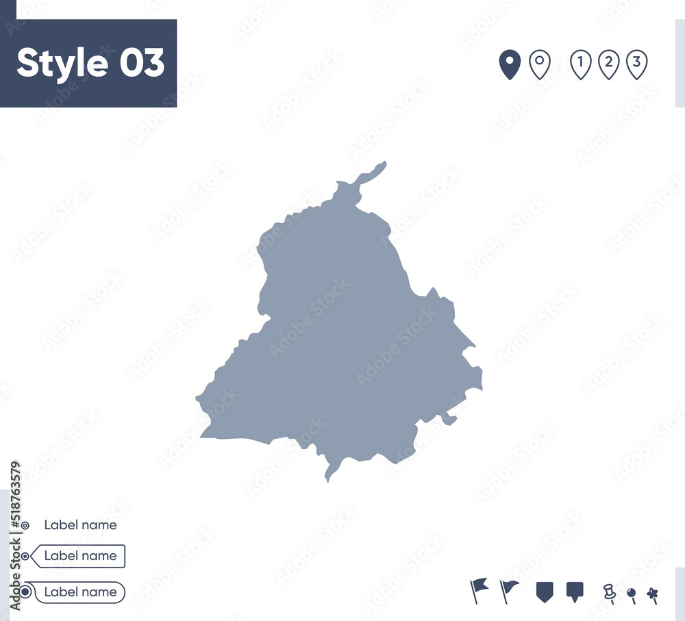 Punjab, India - map isolated on white background. Outline map. Vector ...